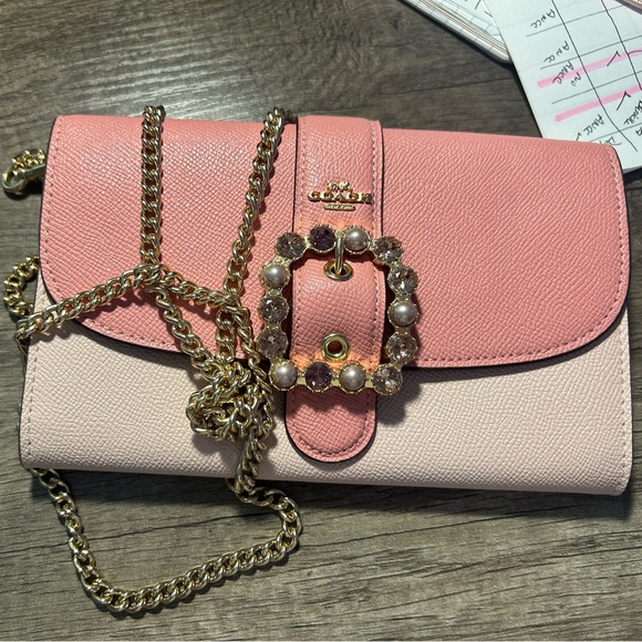 Coach | Bags | Coach Pink Satchel With Stone Buckle | Poshmark
